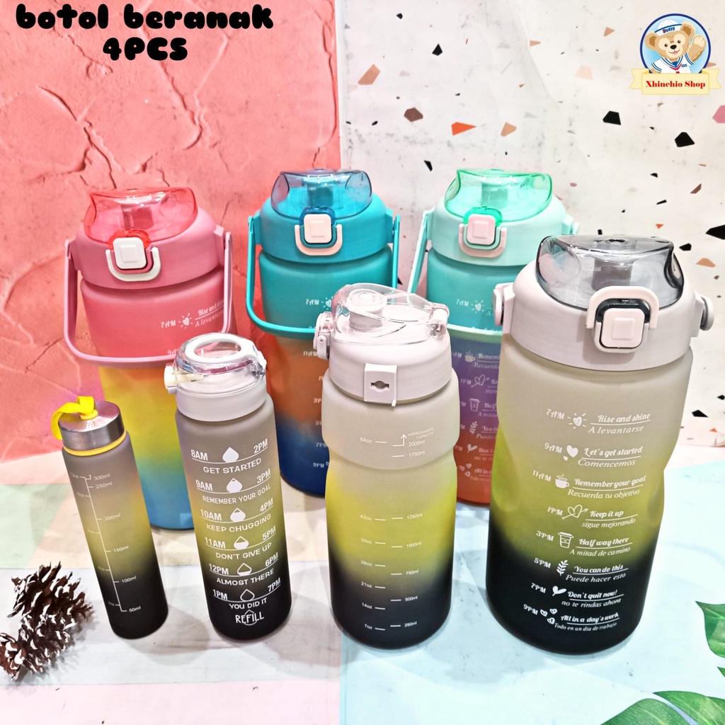 Jual BOTOL MINUM WARNA GRADASI BERANAK 4/BOTOL MINUM 4 IN 1/BOTOL VIRAL ...