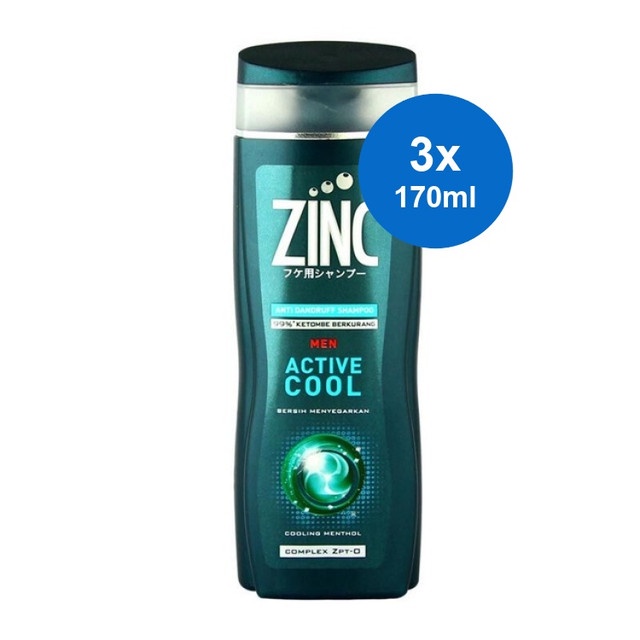Jual Zinc Men Shampoo Active Cool Botol 170 mL x 3 | Shopee Indonesia