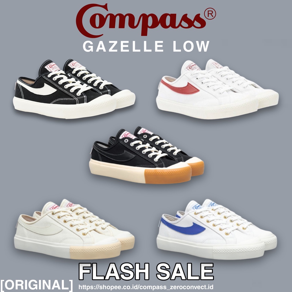 Jual [ORIGINAL] Compass Gazelle Low Black White / Cream / White Blue ...