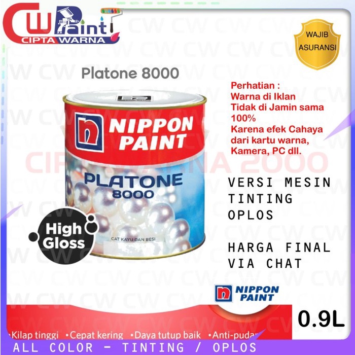 Jual Cat Oplos Kayu Besi Platone 8000 Semua Warna Nippon Paint Tinting 0.9 Liter - Cw1 | Shopee ...