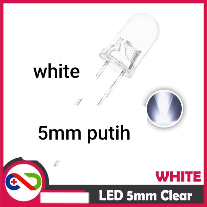 Jual lampu led 5mm bening nyala putih 5 mm white putih fokus focus ...