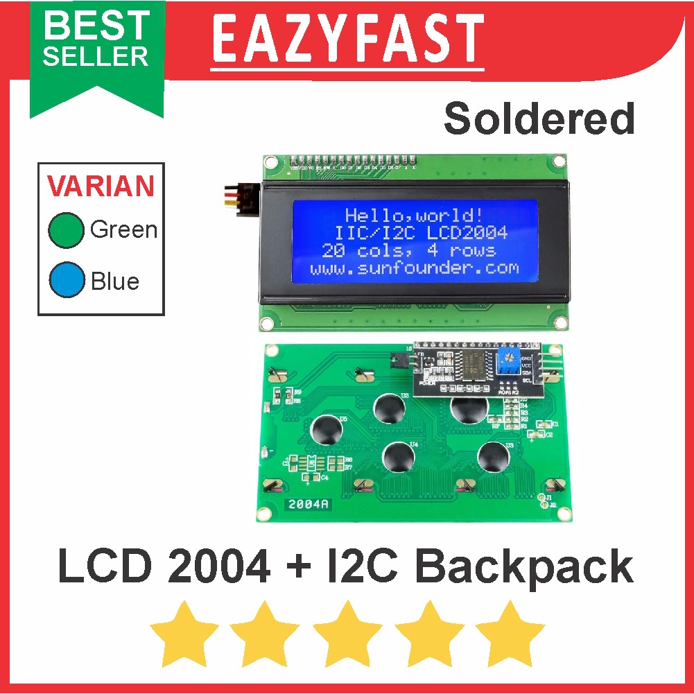 Jual LCD 2004 20x4 20*4 Blue Green + i2C IIC Backpack LCD Module ...