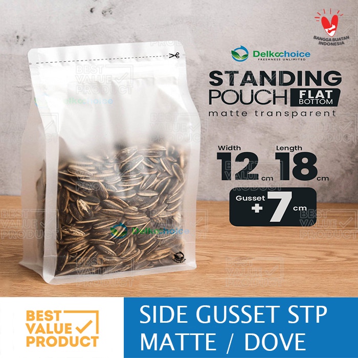 Jual Standing pouch FLAT bottom 12x18 MATTE transparant 12 x 18 + 7 cm ...