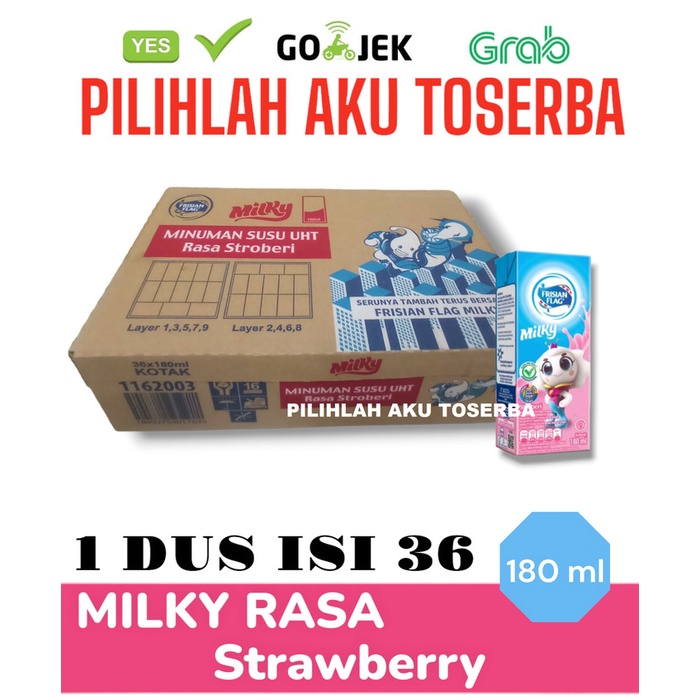 Jual Susu Frisian Flag MILKY STRAWBERRY 180 ml - ( HARGA 1 DUS ISI 36 pcs ) | Shopee Indonesia