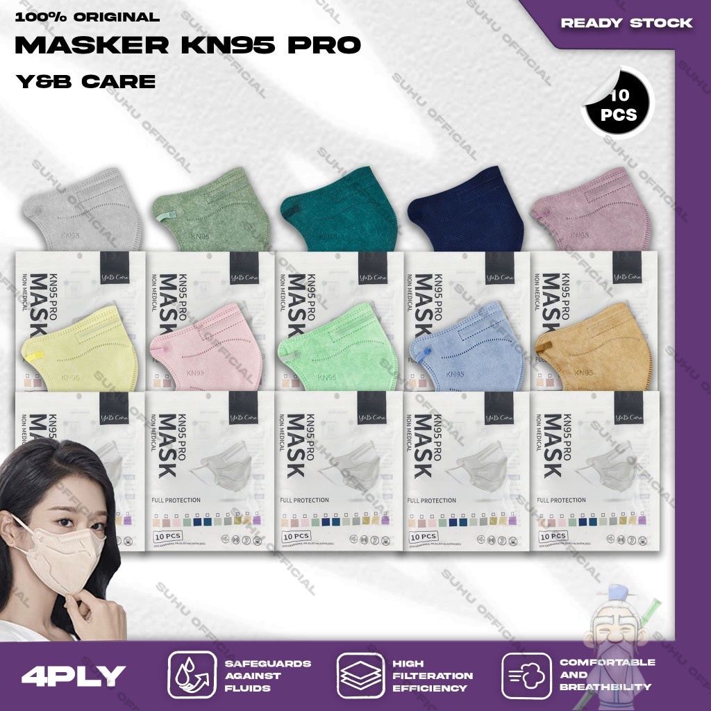 Jual Masker KN95 PRO Y&B CARE 4Ply isi 10Pcs Putih Hitam Warna 95PRO KN ...