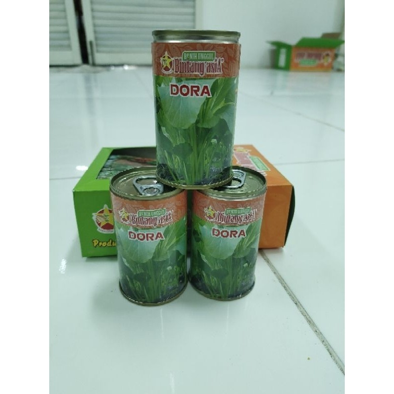 Jual Benih Sawi Hijau Manis Caisim DORA 100 Gram Kemasan Kaleng ...
