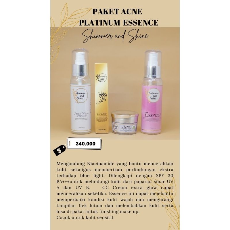 Jual Paket Acne Platinum essence shimmer and shine (free pouch cantik ...