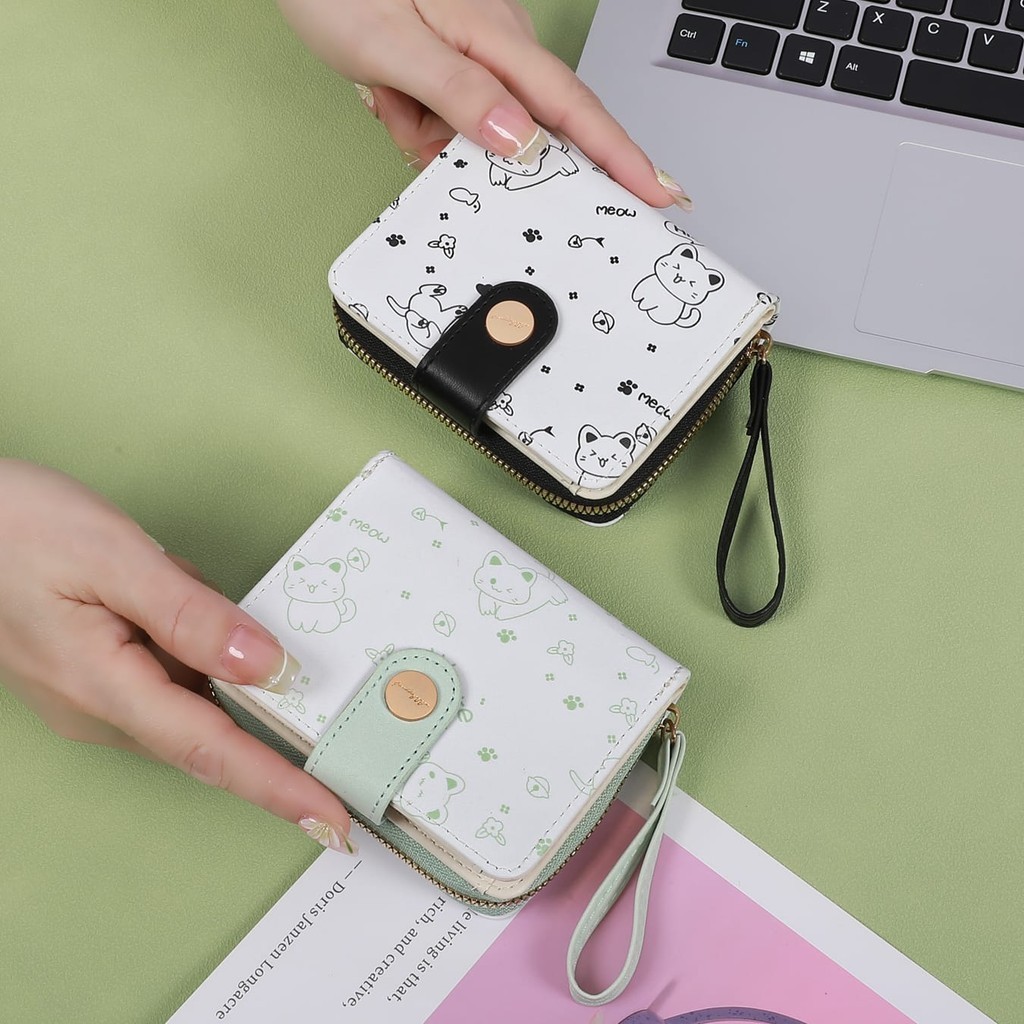Jual Dompet Lipat Wallet Koin Wanita Motif Kucing Meow Cute Alibaba ...