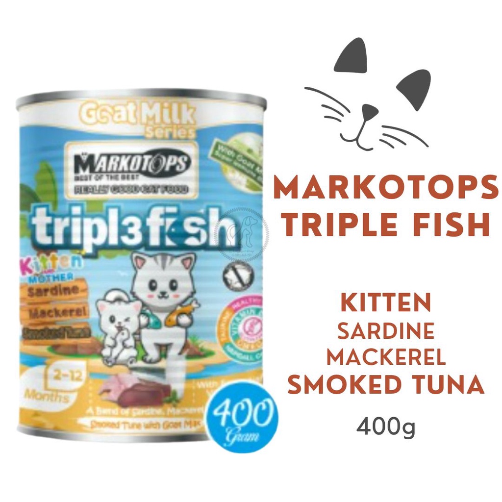 Jual MARKOTOPS Triple Fish Kaleng 400gr - Kitten Smoked Tuna with Goat ...
