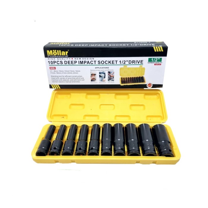 Jual MOLLAR DEEP SOCKET impact SET 10 PCS (8-24mm) 1/2 inch deep wall sock | Shopee Indonesia