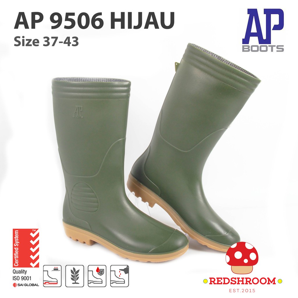 Jual Sepatu Boot Tinggi AP 9506 AP Boots Hijau Karet Lokal Anti Air ...