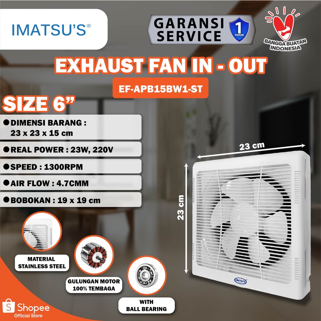 Jual Exhaust Fan Imatsu 6 Inch 220V Exhaust Shutter In-Out Kipas Eksos ...