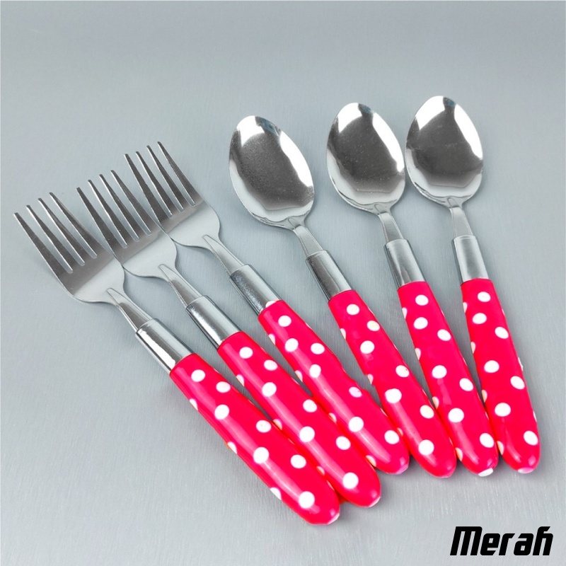 Jual Sendok Garpu Polkadot Set isi 6 Pcs Sendok Garpu Stainless Steel ...