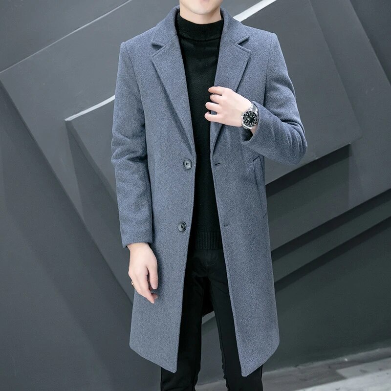 Jual Blazer Long Coat Pria tangan Panjang Long Coat Pria Korea Blue L ...