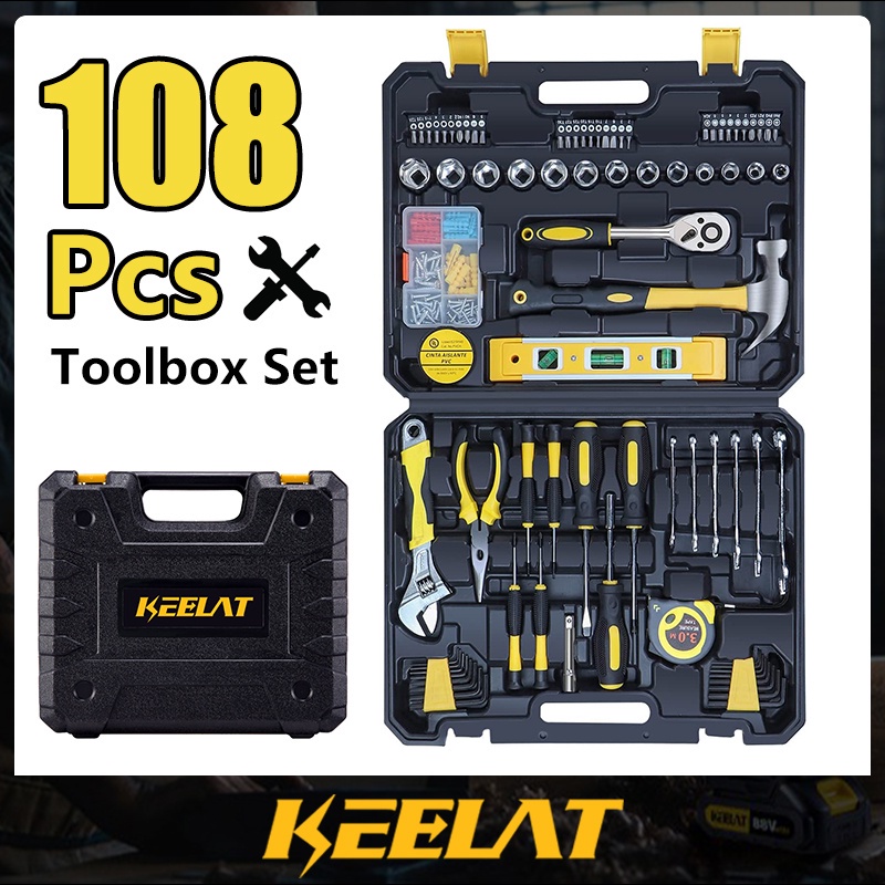 Jual 【KEELAT 108Pcs Set】 Kunci Sok Kunci Shock Toolbox Set Home Tool ...