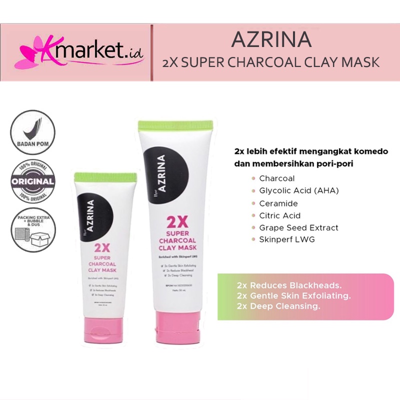 Jual Azrina 2x Super Charcoal Clay Mask Masker Wajah Komedo Mengangkat Sel Kulit Mati | Shopee ...