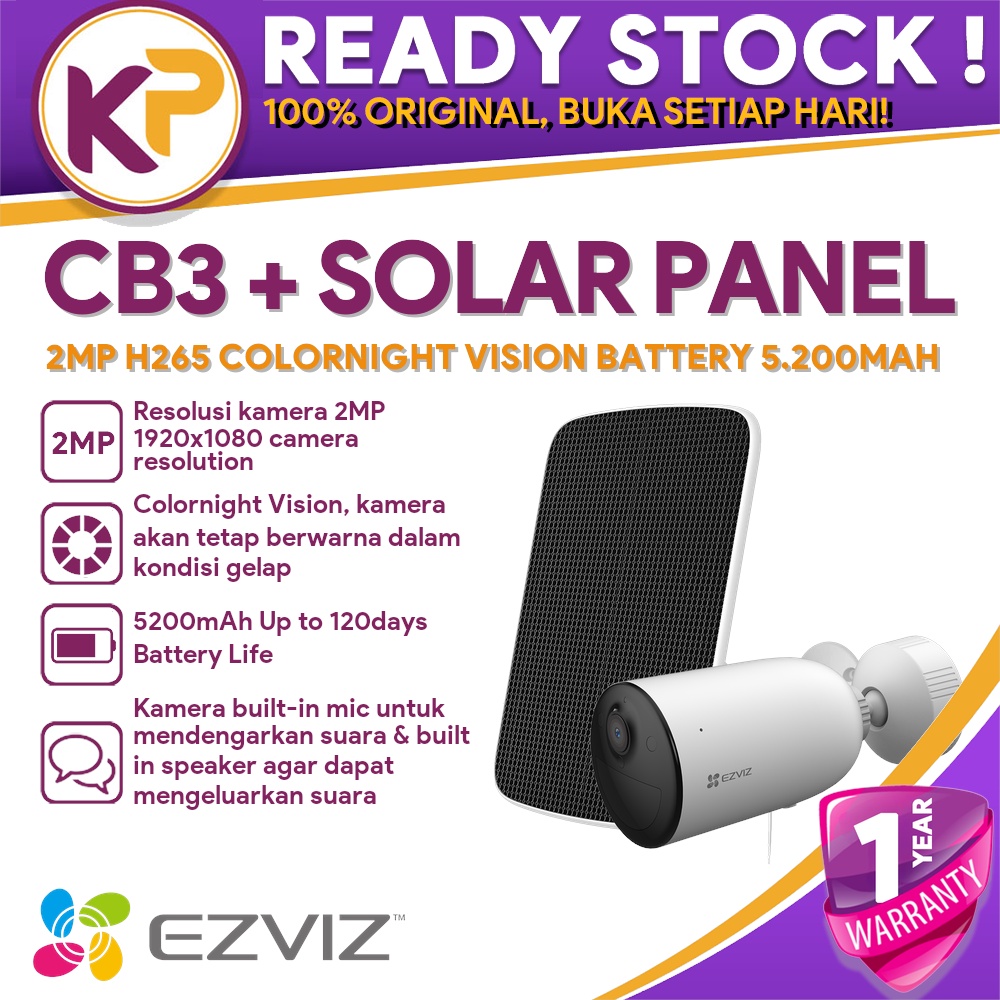 Jual EZVIZ CB3 + SOLAR PANEL 2MP H265 COLORNIGHT VISION BATTERY 5 ...
