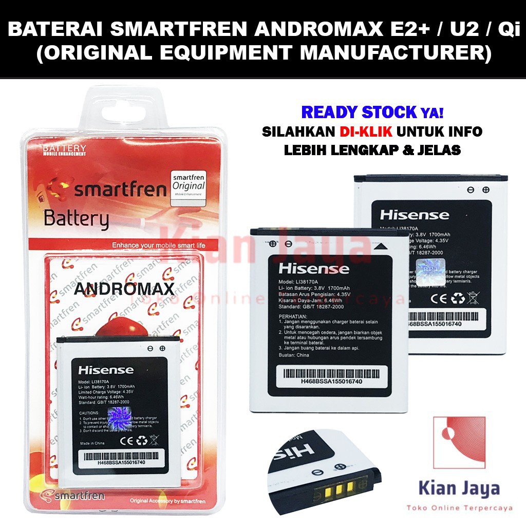 Jual Baterai Handphone Smartfren Andromax E2+, U2, Qi, L138170A ...