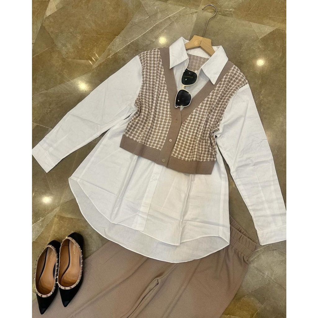 Jual Vallina Outfit - Natallie One Set Vest Plaid Button Houndstooth ...