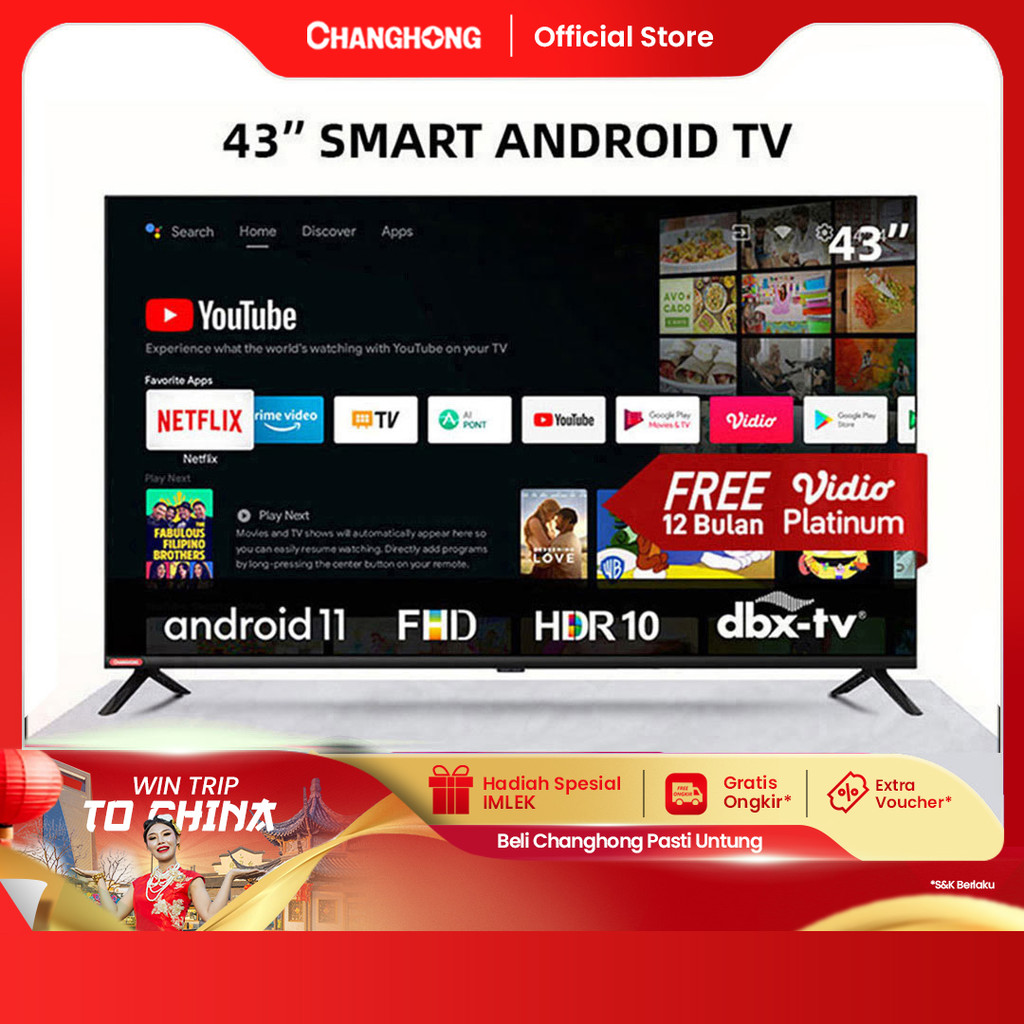 Jual Changhong Tv Smart Android 43 inch Digital LED TV FHD -Netflix-Youtube-Google Playstore ...