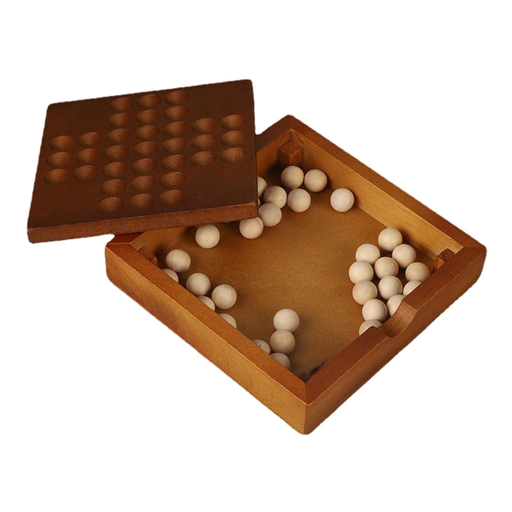 Jual Wooden Solitaire Board Game and 33 Marbles Marbles Game Board ...