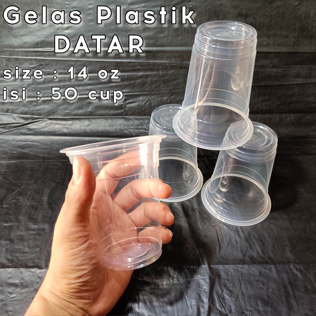 Jual Gelas plastik Datar ukuran 14 oz [isi 50 cup] / gelas plastik bening / gelas minum / gelas ...