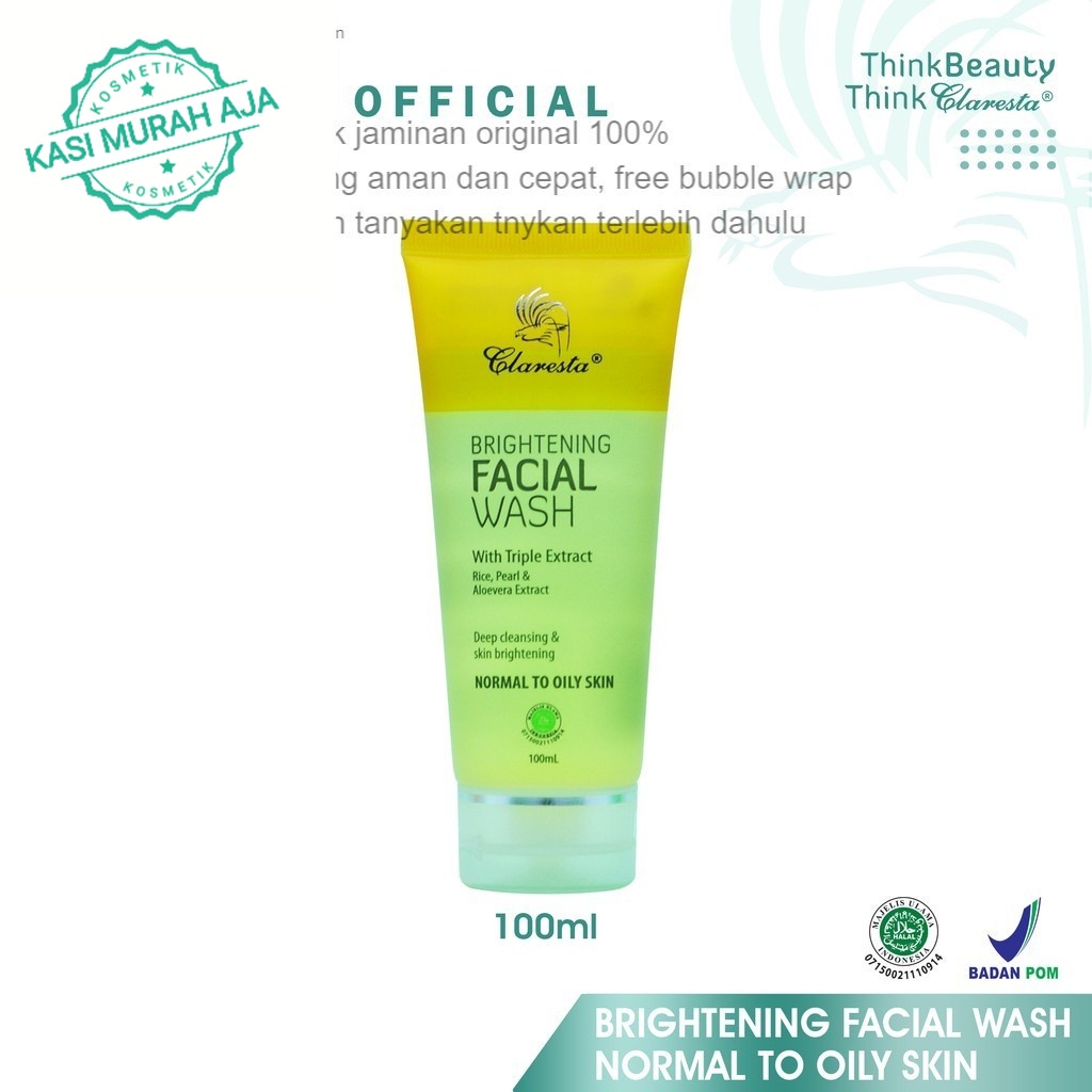 Jual Claresta Brightening Facial Wash Normal To Oily Skin 100ml ...