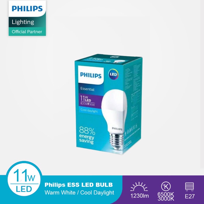 Jual PHILIPS Essential LEDBulb 11Watt E27 3000K/6500K 230V 1CT/12 APR | Shopee Indonesia
