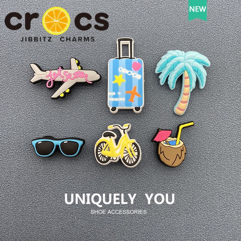 Jual jibbitz crocs charms Button Holiday Series Airplane Suitcase ...