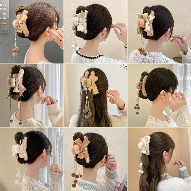 Jual ( 27AN.ID ) Jepit Rambut Wanita Bulu Pom Pom Panjang H595 Jedai ...