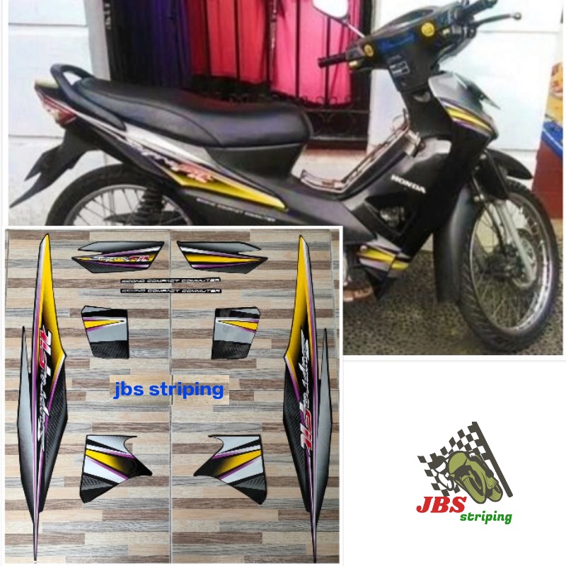 Jual stiker supra fit striping Honda Supra Fit hitam kuning tahun 2006 ...