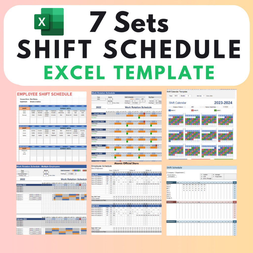 Jual [ INSTAN ] W25 7 Set Template Jadwal Shift Excel : Kalender Karyawan | Rotasi Shift ...