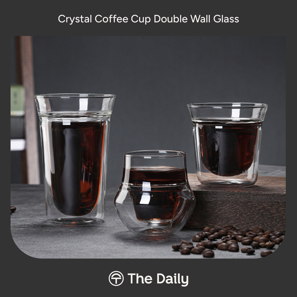 Jual Crystal Coffee Cup Double Wall Glass - Cangkir Gelas Kopi Kaca Insulasi Double Layer Tahan ...