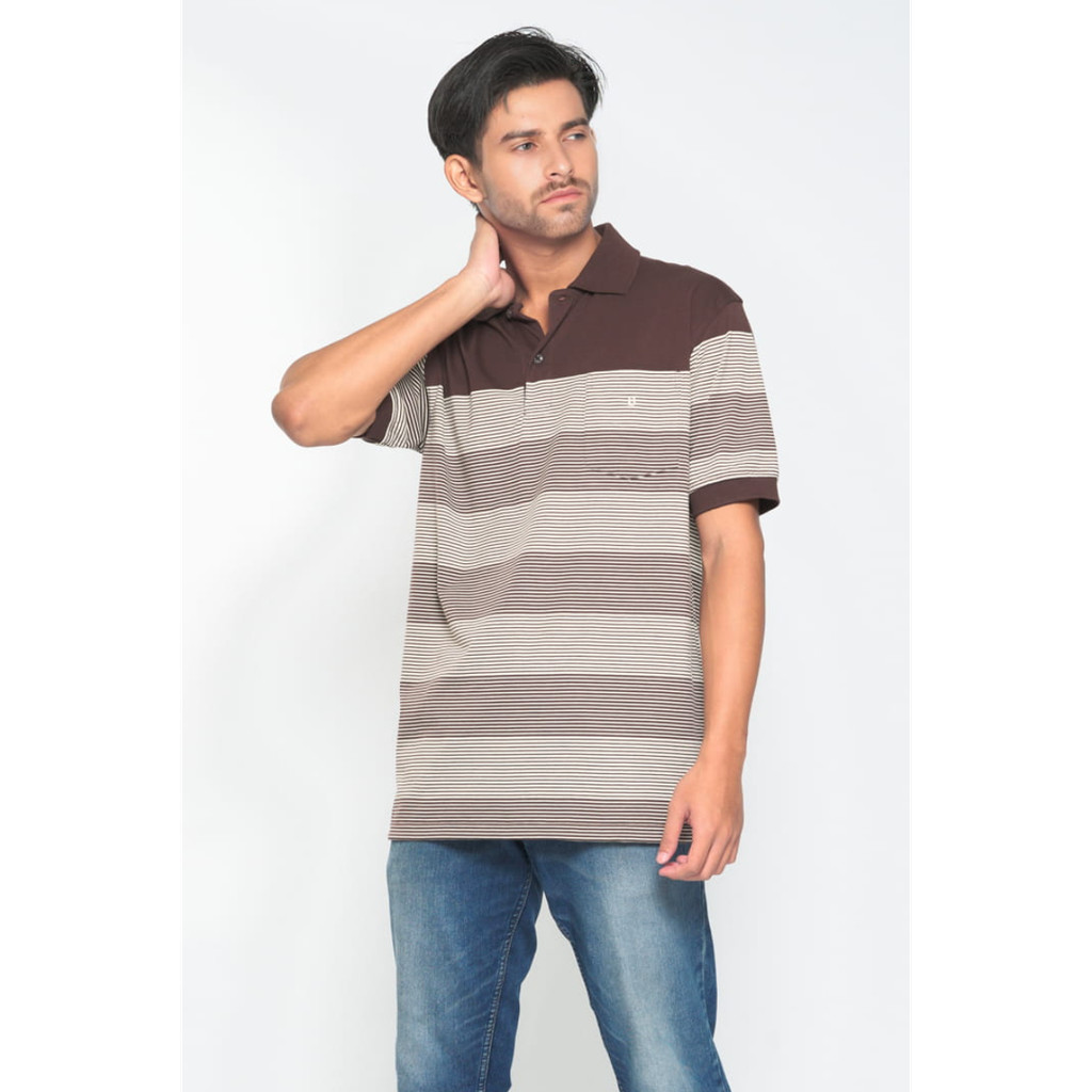 Jual Baverre Man by Hassenda - Kaos Polo Salur Lengan Pendek Joe Coklat | Shopee Indonesia