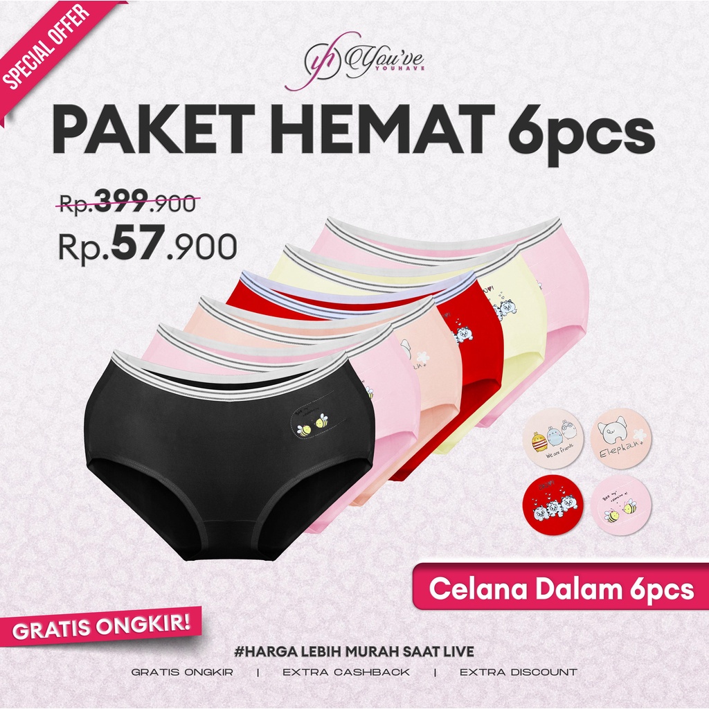 Jual YOUHAVE PAKET MURCE 6 PCS CELANA DALAM PANTY PAKAIAN DALAM WANITA CD WANITA 300030 UPLUS ...