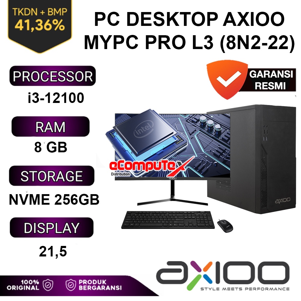 Jual PC DESKTOP AXIOO MyPC PRO L3 (8N2-22) i3-12100 / 8GB /256GB NVME ...
