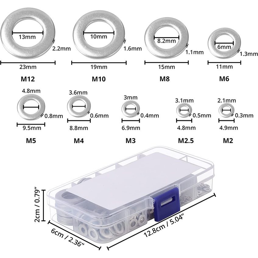 Jual 580PCS Spacer Metal 304 Stainless Steel Flat Washer Set M2-M12 Box ...