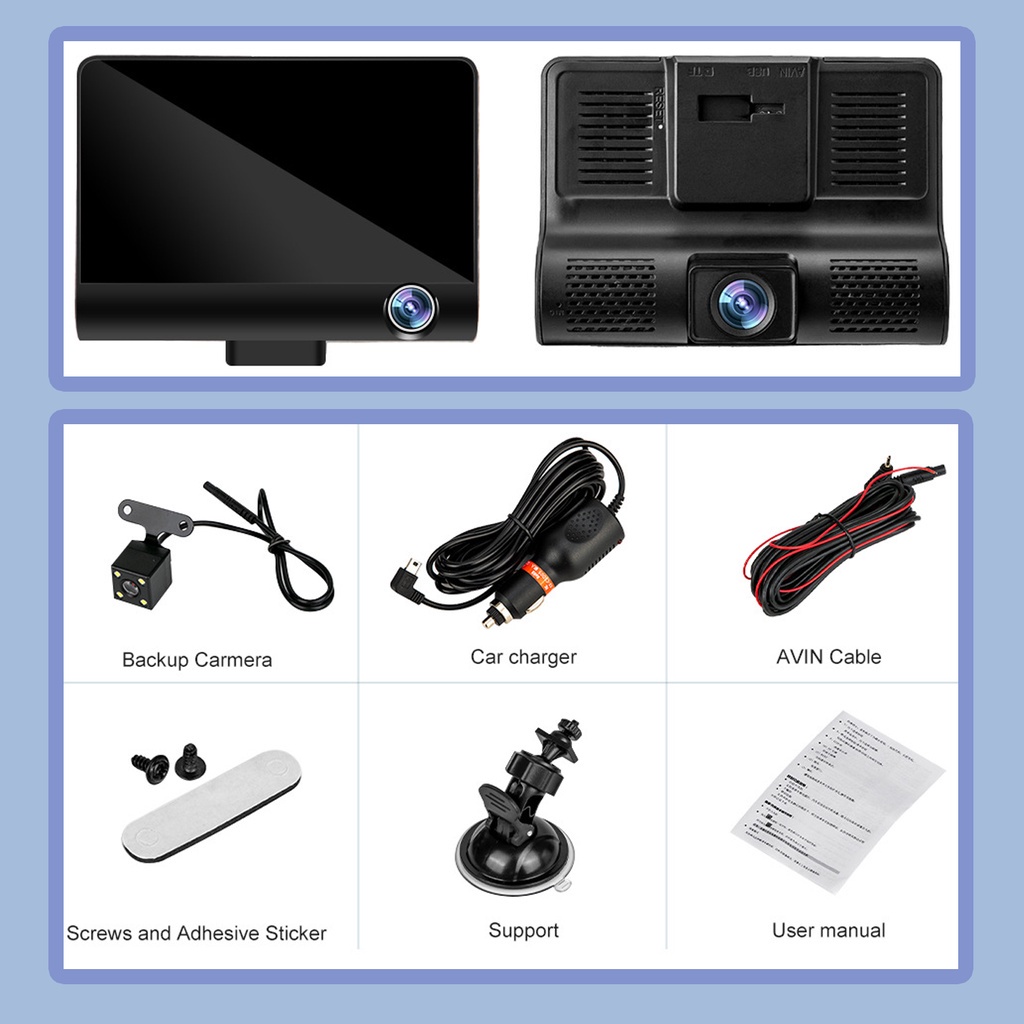 Jual Dashcam Mobil 4.0 Inch 3 Cameras 1080 HD/ Night Vision 170° Wide ...