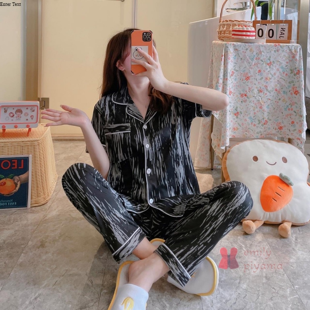 Jual [New Motif] Emily Piyama - Baju Tidur Set Piyama Motif 4 Lengan Pendek Celana Panjang ...