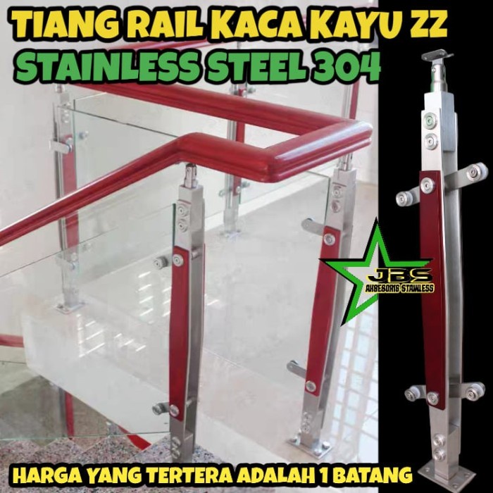 Jual Tiang Ralling tangga kaca stainless 304 + kayu GD27 | Shopee Indonesia