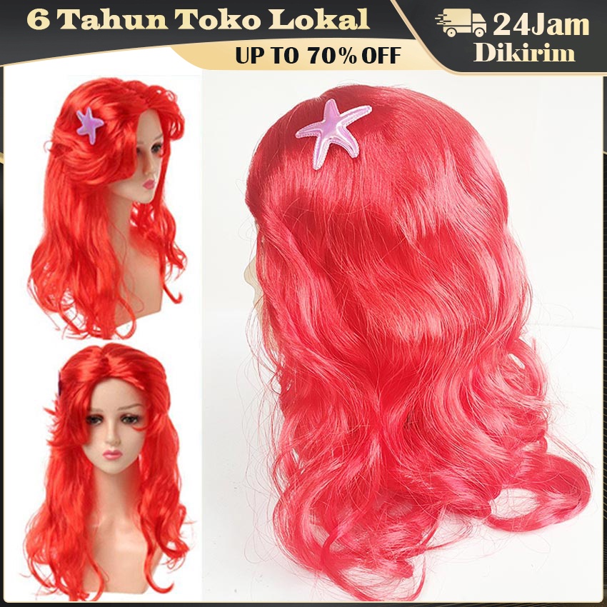 Jual Wig Merah Mermaid Ariel Putri Duyung / Cosplay Rambut Palsu Putri ...
