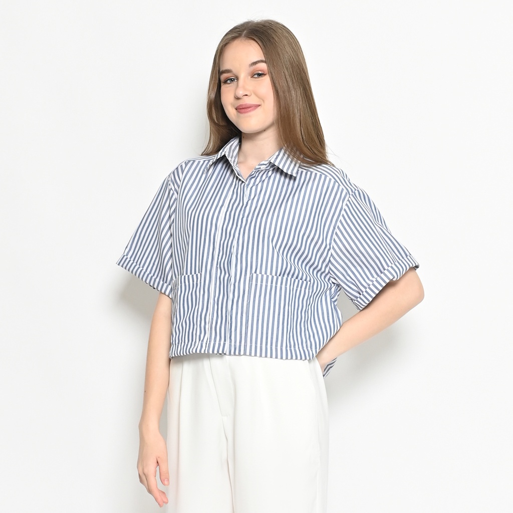 Jual QUEENTIN Kemeja Pocket Crop Wanita 0550 Katun Polymicro Motif ...