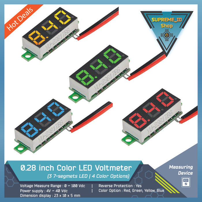Jual 0.28" inch mini Digital Voltmeter 0-100V DC 2 wire / 3 Wire 3 ...