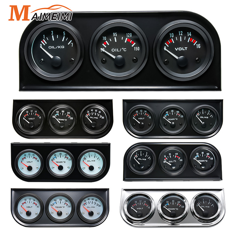 Jual 52MM 3 In 1 Oil Pressure Gauge + Volt meter + water temp gauge Kit ...