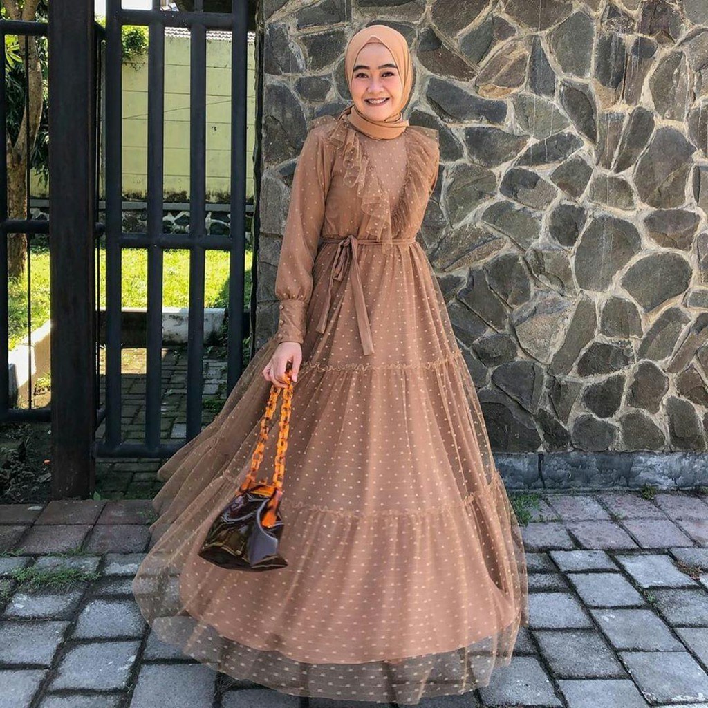 Jual SENJA DRESS (MK) / GAMIS TULLE MODEL BAJU GAMIS POLOS KOMBINASI ...