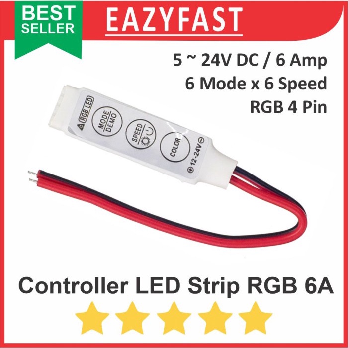 Jual Controller LED Strip RGB 6A 12V 24V PWM Dimmer Lampu Mode Strobo ...