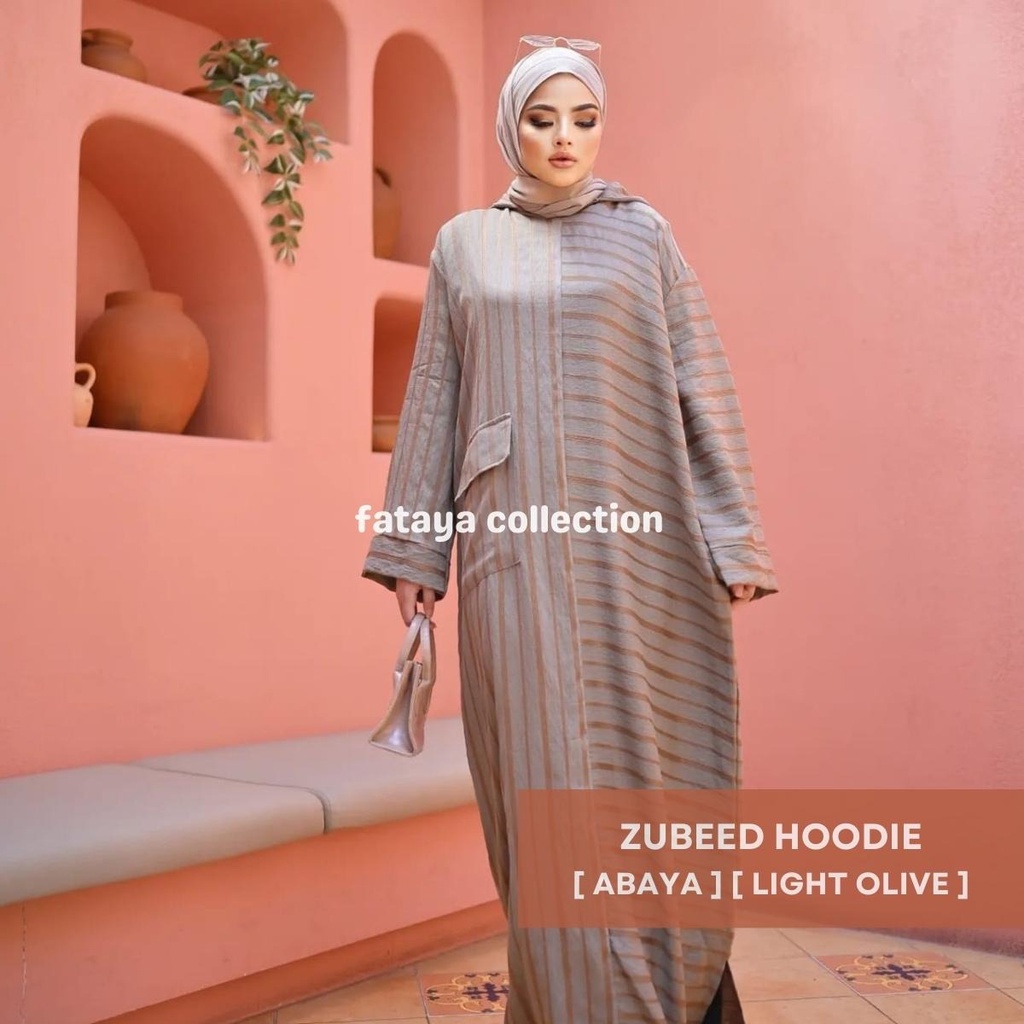 Jual Fataya Collection ZUBEED Abaya Hoodie Series Motif Stripe Timbul - Kain Linen Itali Lingkar ...