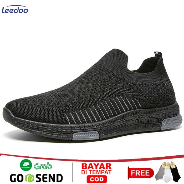 Jual best -Leedoo Sepatu Pria Slip On Kasual Trendy Sepatu Olahraga Cowok MR130 - Hitam, 40 ...