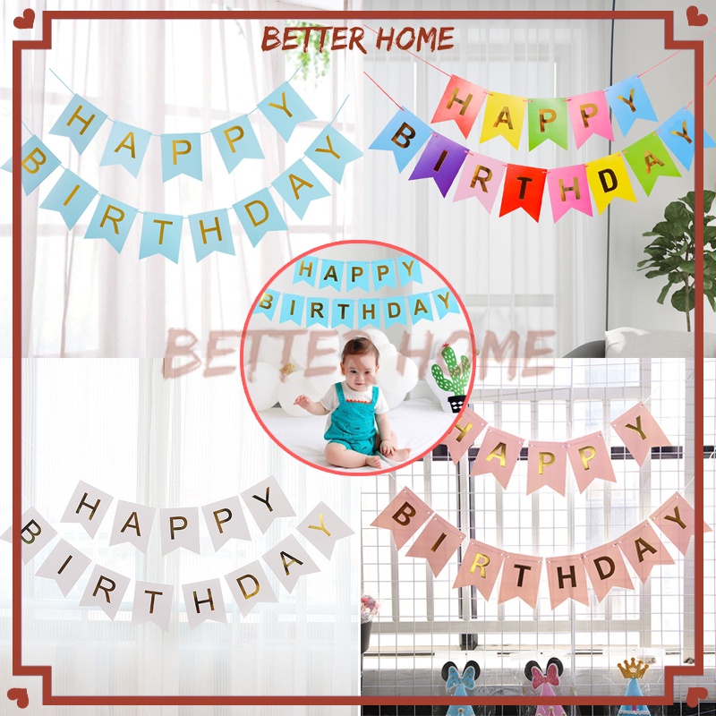 Jual Bunting Flag Happy Birthday Hitam Putih Pink Biru/Banner Ultah ...