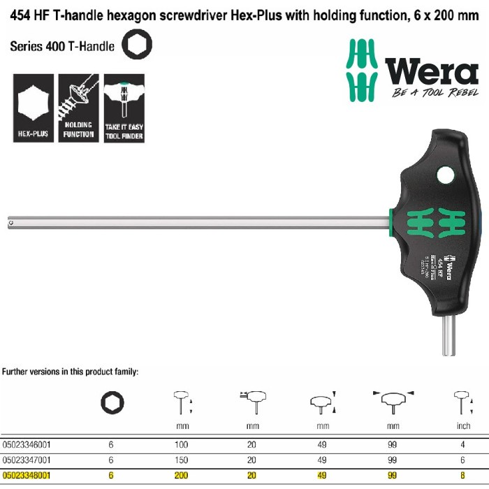 Jual WERA Kunci T Hex-Plus 6 x 200 mm 05023348001 HF Hexagon ...